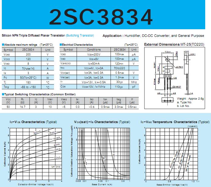2SC3834 技术资料及报价（附PDF文档） - Sumzi Electronics Co., Ltd
